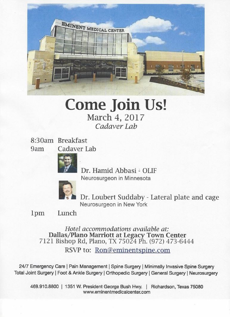 EMC Physician Continued Education Cadaver Lab - Eminent Medical Center